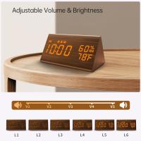 China Environmental Brown 3 Alarm Settings Multifunctional Wooden Electronic Led Time Display Alarm Clock for sale