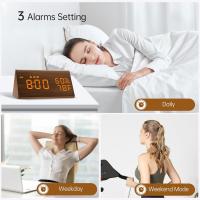 China Environmental Brown 3 Alarm Settings Multifunctional Wooden Electronic Led Time Display Alarm Clock for sale