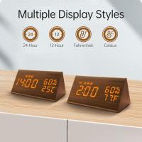 China Environmental Brown 3 Alarm Settings Multifunctional Wooden Electronic Led Time Display Alarm Clock for sale
