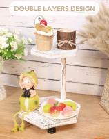China 2-Tier Hexagonal Wooden Display Riser White Farmhouse Tray for Kitchen and Bathroom for sale