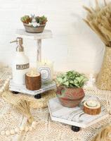 China 2-Tier Hexagonal Wooden Display Riser White Farmhouse Tray for Kitchen and Bathroom for sale