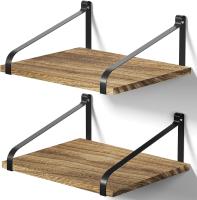 China Modern Set Of 2 Carbonized Black Large Storage L16.5 X W12 Inch Rustic Wood Wall Floating Shelves for sale