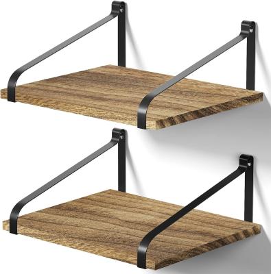 China Modern Set Of 2 Carbonized Black Large Storage L16.5 X W12 Inch Rustic Wood Wall Floating Shelves for sale