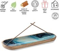 China Rectangle Wooden Incense Holder for Sticks Industrial Gift Craft Blue Mango Wood for sale