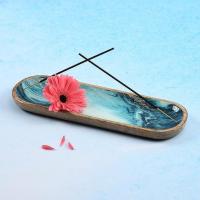 China Rectangle Wooden Incense Holder for Sticks Industrial Gift Craft Blue Mango Wood for sale