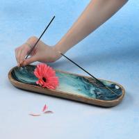 China Rectangle Wooden Incense Holder for Sticks Industrial Gift Craft Blue Mango Wood for sale