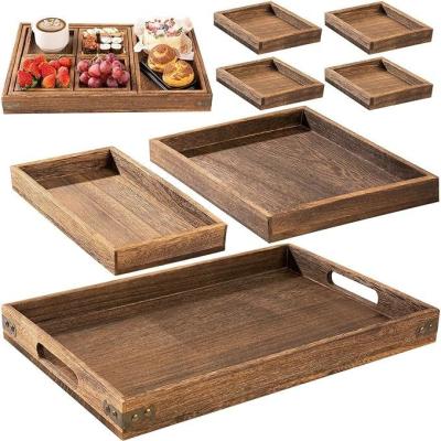 China Set of 7 Acacia Wooden Serving Trays Rustic Style with Handle and Free Sample Charge for sale