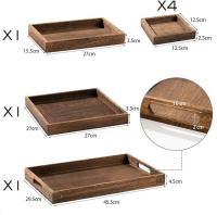 China Set of 7 Acacia Wooden Serving Trays Rustic Style with Handle and Free Sample Charge for sale