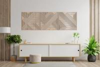 China Decorative Wooden Geometric Lines Panel Set of 3 Wall Art for Living Room and Nursery for sale