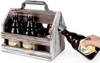 China Removable Middle Divider Wooden 6-Bottle Caddy with Varnished Finish and Bottle Opener for sale