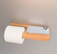 China Sustainable Wooden Wall Mount Toilet Paper Holder With Shelf Extra Surface Wood Rack for sale