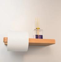 China Sustainable Wooden Wall Mount Toilet Paper Holder With Shelf Extra Surface Wood Rack for sale