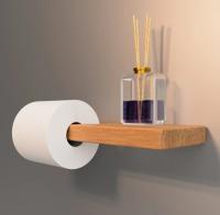 China Sustainable Wooden Wall Mount Toilet Paper Holder With Shelf Extra Surface Wood Rack for sale