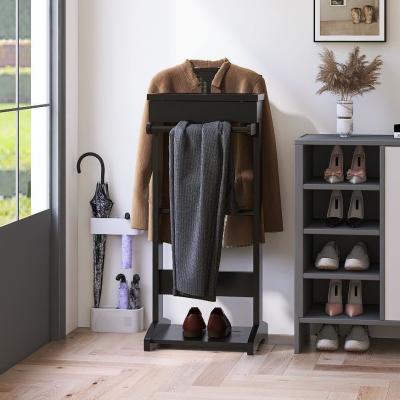 China Customized Logo Wood Clothes Rack with Shelves and Valet Stand for sale