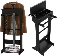 China Customized Logo Wood Clothes Rack with Shelves and Valet Stand for sale