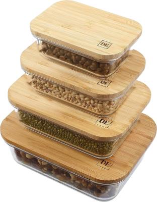 China Functional and Modern Bamboo Lids Glass Food Storage Set for Living Room Organization for sale