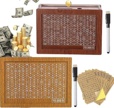China Environmental Cash Savings Box TIMBER Wooden Cash Saver with Money Target and Numbers for sale
