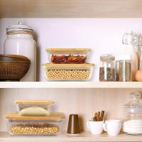 China Functional and Modern Bamboo Lids Glass Food Storage Set for Living Room Organization for sale