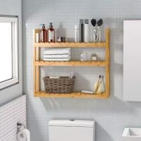 China Natural Color 3 Tier Wooden Storage Shelf for Organizing Your Bathroom Essentials for sale