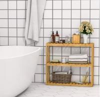 China Natural Color 3 Tier Wooden Storage Shelf for Organizing Your Bathroom Essentials for sale