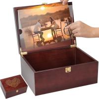 China Large Wooden Keepsake Box with Hinged Lid and Photo Frame Elegant Wedding Memories for sale