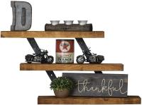 China Double Tiers Rustic Wood Wall Mounted Foldable Hanging Shelf Set for Home Decorations for sale