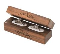 China Rustic Vintage Solid Wood Rectangle Jewelry Storage 2 Ring Box with TIMBER Engraving for sale