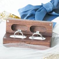 China Rustic Vintage Solid Wood Rectangle Jewelry Storage 2 Ring Box with TIMBER Engraving for sale