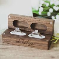 China Rustic Vintage Solid Wood Rectangle Jewelry Storage 2 Ring Box with TIMBER Engraving for sale