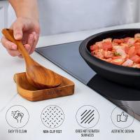 China Gift Craft Industrial Acacia Wood Spoon Holder Rest for Kitchen Non Slip Silicone Feet for sale