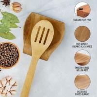 China Gift Craft Industrial Acacia Wood Spoon Holder Rest for Kitchen Non Slip Silicone Feet for sale