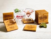 China Family Name Coasters with Optional Holder Made of Bamboo Beech Walnut Oak MDF or Pine for sale