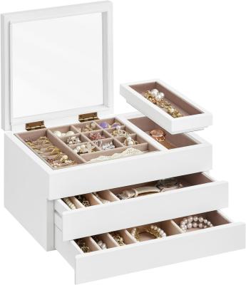 China Clear Lid 3-Layer Wooden Jewelry Box in Rectangle Shape for Custom Storage Needs for sale