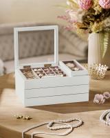 China Clear Lid 3-Layer Wooden Jewelry Box in Rectangle Shape for Custom Storage Needs for sale