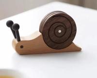 China Cute Snail Solid Wood Coaster Insulation Mat Set Of 5 With Holder Desktop Decoration Gift for sale