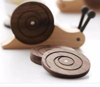 China Cute Snail Solid Wood Coaster Insulation Mat Set Of 5 With Holder Desktop Decoration Gift for sale