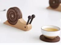 China Cute Snail Solid Wood Coaster Insulation Mat Set Of 5 With Holder Desktop Decoration Gift for sale