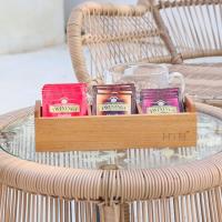 China Acacia Wood Tea Bag Box with Handle 3 Compartments Mini Countertop Storage Container for sale