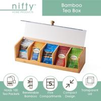 China 100 Tea Packet Capacity Wooden Tea Box Natural Wooden Bamboo 5 Compartment Organizer for sale