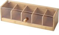 China 100 Tea Packet Capacity Wooden Tea Box Natural Wooden Bamboo 5 Compartment Organizer for sale