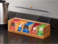 China 100 Tea Packet Capacity Wooden Tea Box Natural Wooden Bamboo 5 Compartment Organizer for sale