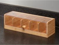 China 100 Tea Packet Capacity Wooden Tea Box Natural Wooden Bamboo 5 Compartment Organizer for sale
