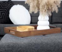 China Customized Logo Walnut Wood Tray Home Decor Serving Tray with Handles for sale