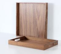 China Customized Logo Walnut Wood Tray Home Decor Serving Tray with Handles for sale