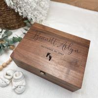 China Wooden Baby Memory Keepsake Box Handmade Walnut Personalized Gift for Baby's Memories for sale
