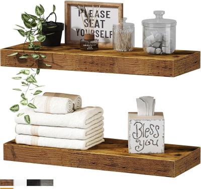 China Wall Mounted Farmhouse Decor Bathroom Wooden Floating Shelves Set of 2 Customized Logo for sale
