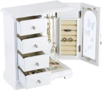 China Handmade White Solid Wood Jewelry Box with 4 Drawers Large Mirror and Necklace Carousel for sale