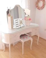 China Handmade White Solid Wood Jewelry Box with 4 Drawers Large Mirror and Necklace Carousel for sale
