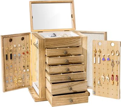 China Large 7-Layer Wooden Jewelry Box With Mirror For Earrings Bracelet Necklace Watch Ring for sale