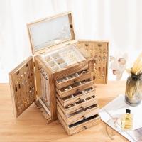 China Large 7-Layer Wooden Jewelry Box With Mirror For Earrings Bracelet Necklace Watch Ring for sale